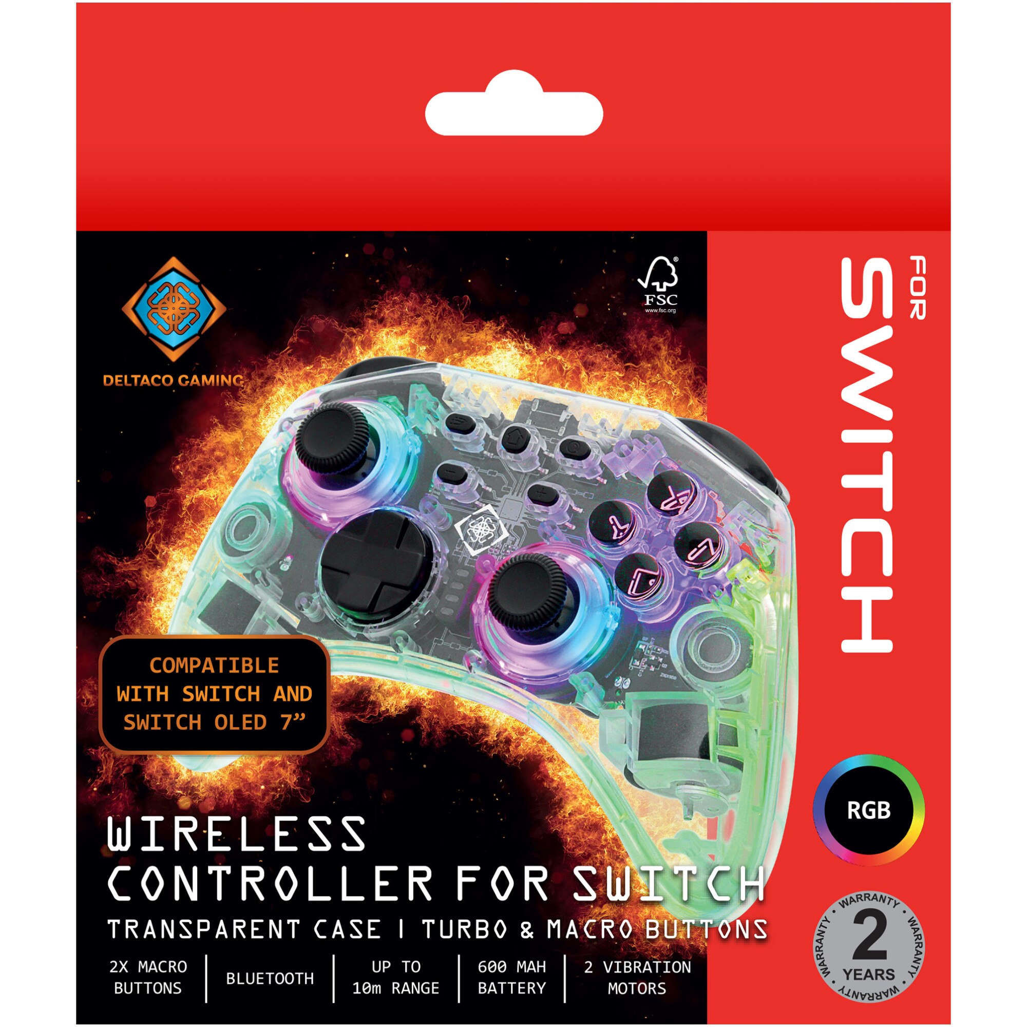 Controller Deltaco Gaming pentru Nintendo Switch, RGB, Transparent ...