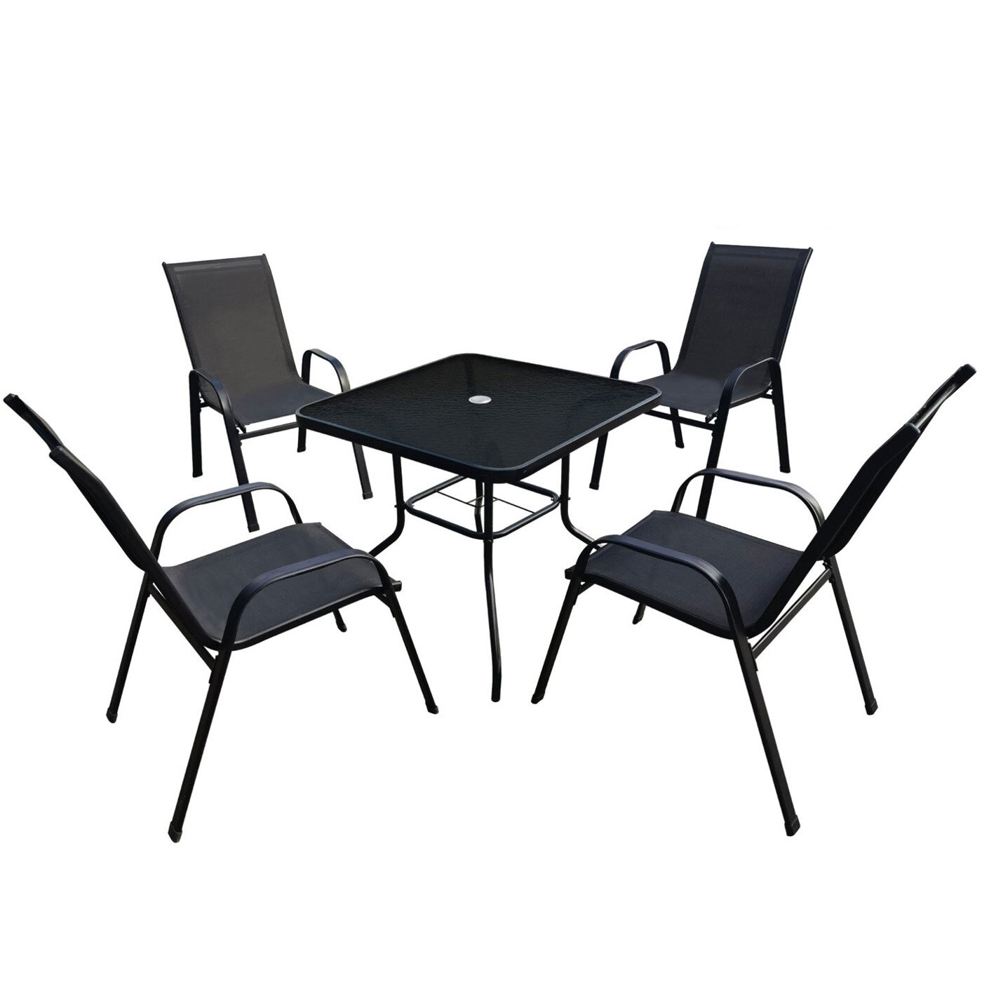 Set mobilier gradina, masa patrata cu blat sticla securizata, 4 scaune ...