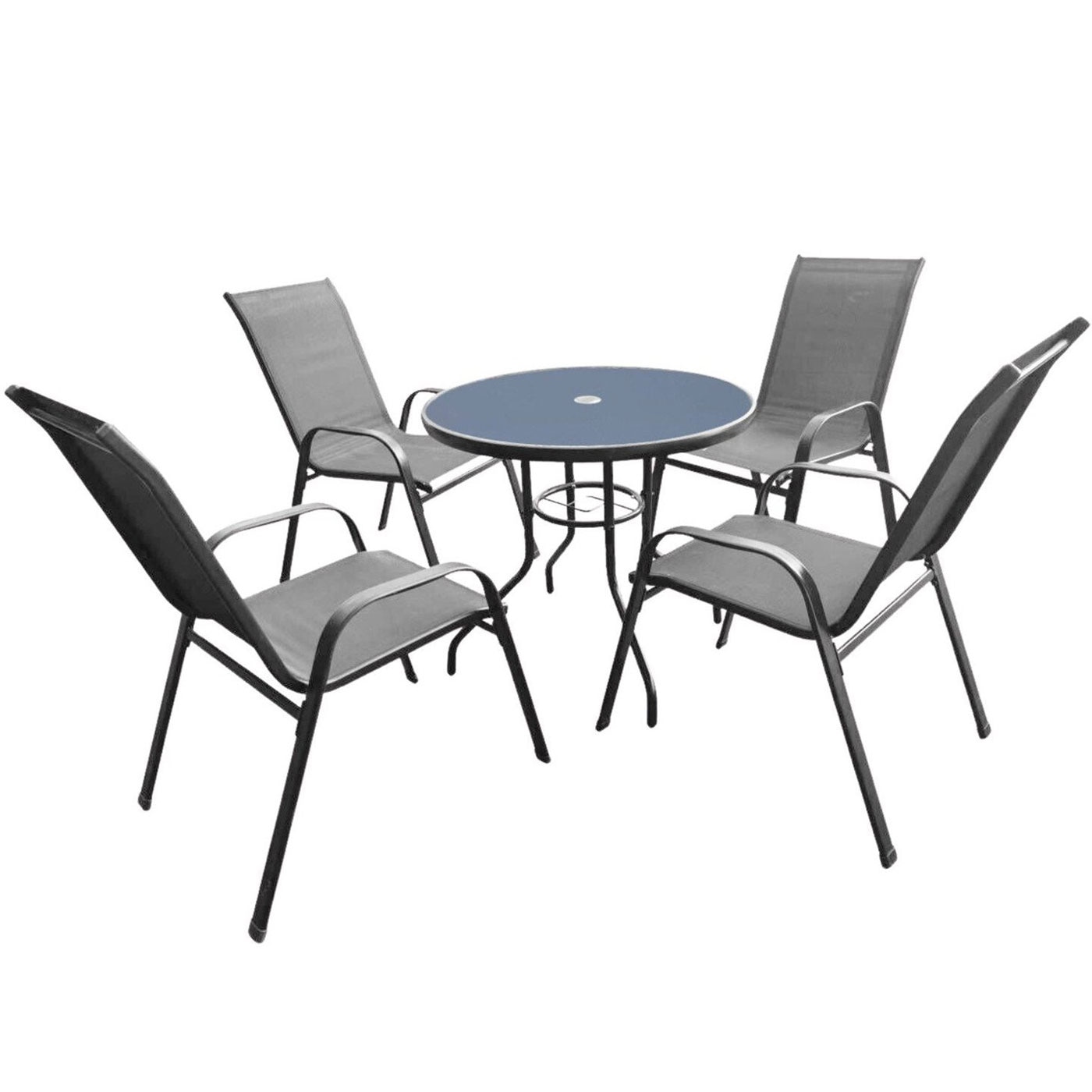Set mobilier gradina, masa rotunda cu blat sticla securizata, 4 scaune ...