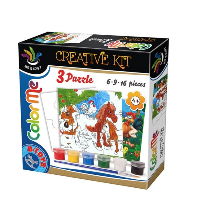 Set 3 puzzle-uri de colorat D-Toys - Color Me, 6/9/16 piese pentru ...