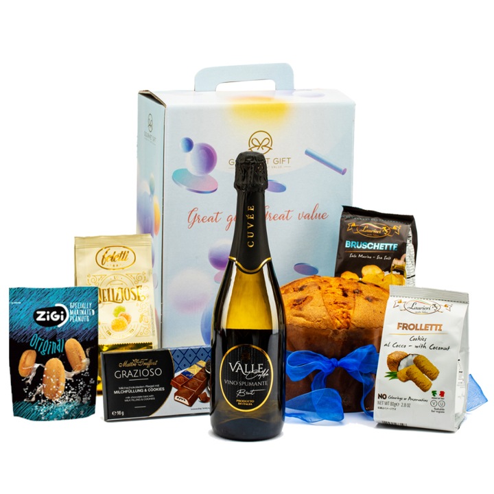 Pachet cadou Vin spumant Valle Calda - origine Italia 0.75l, Panettone ...