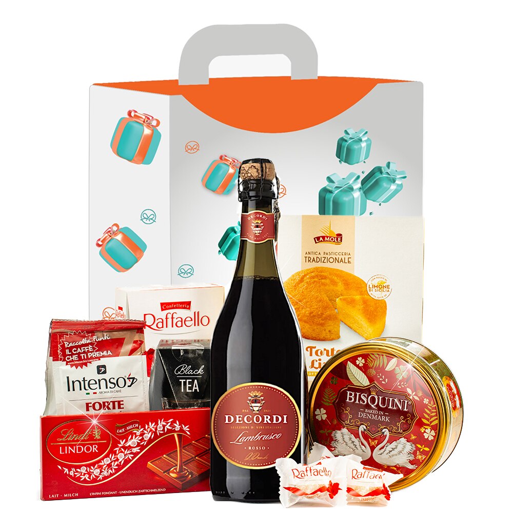 Pachet cadou - Decordi Lambrusco - origine Italia 0.75l, Prajitura cu ...