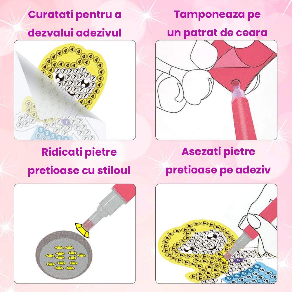 Set 5 brelocuri, pentru chei si genti, pictura cu diamante, multicolor ...