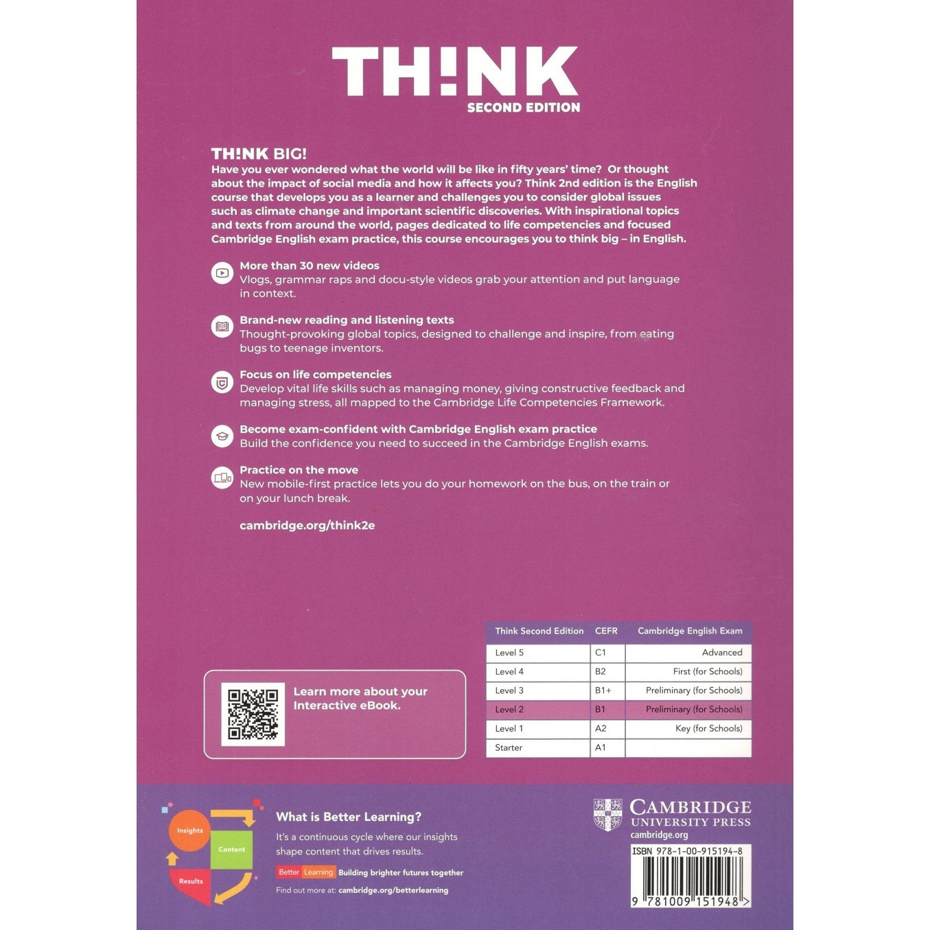 Think 2nd Ed Level 2 Student’s Book with Interactive audio video on Cambridge One ; Herbert ...