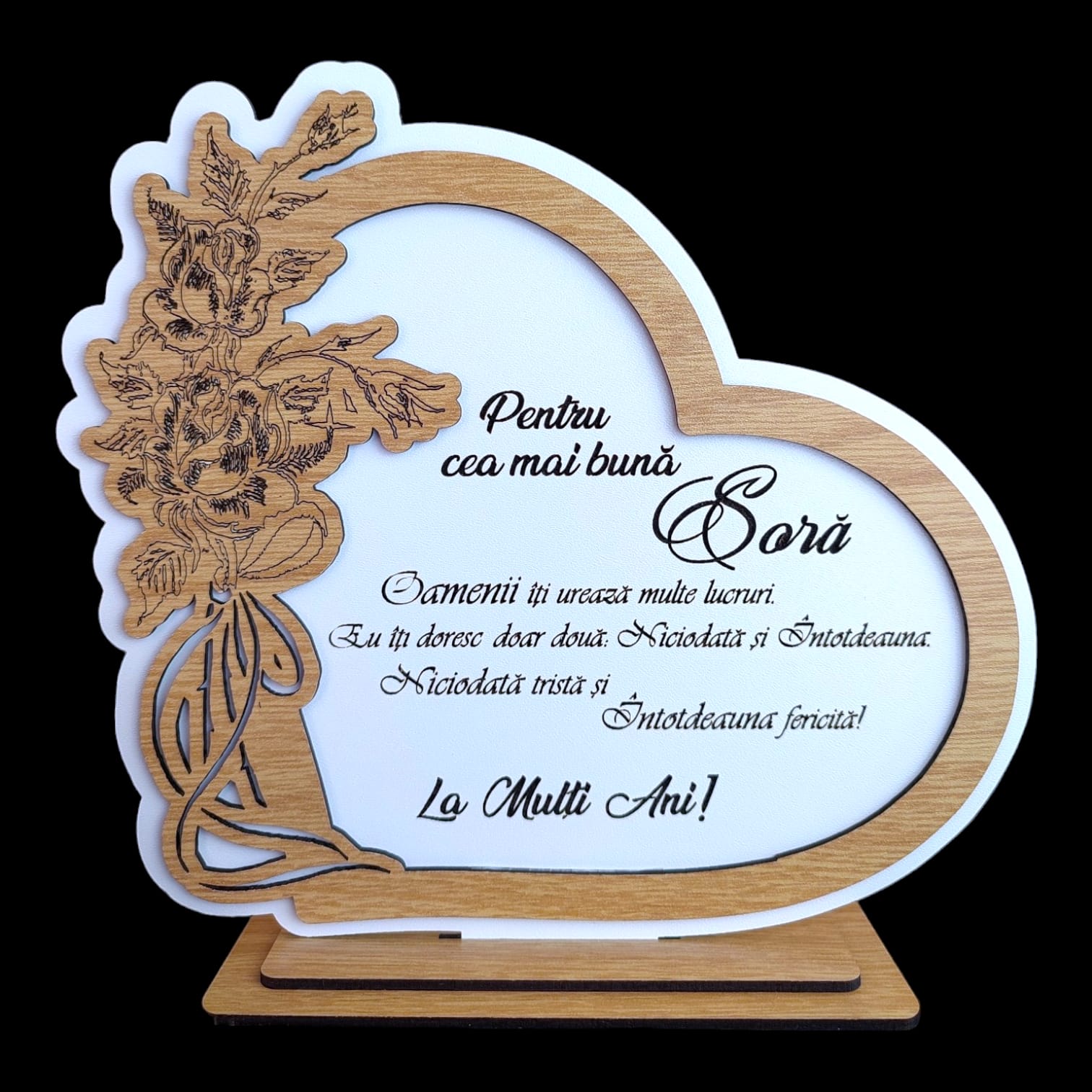 Decoratiune tablou inima, personalizat cu mesaj standard pentru sora ...