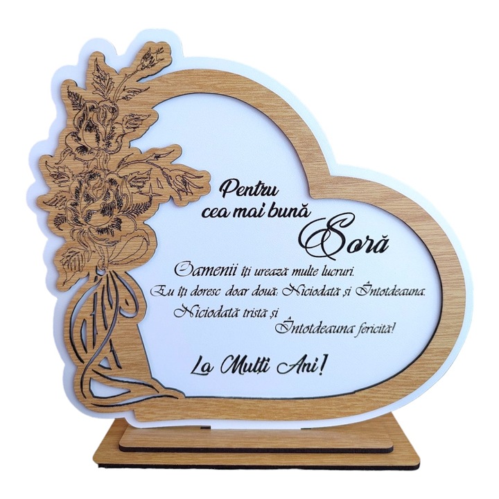 Decoratiune tablou inima, personalizat cu mesaj standard pentru sora ...