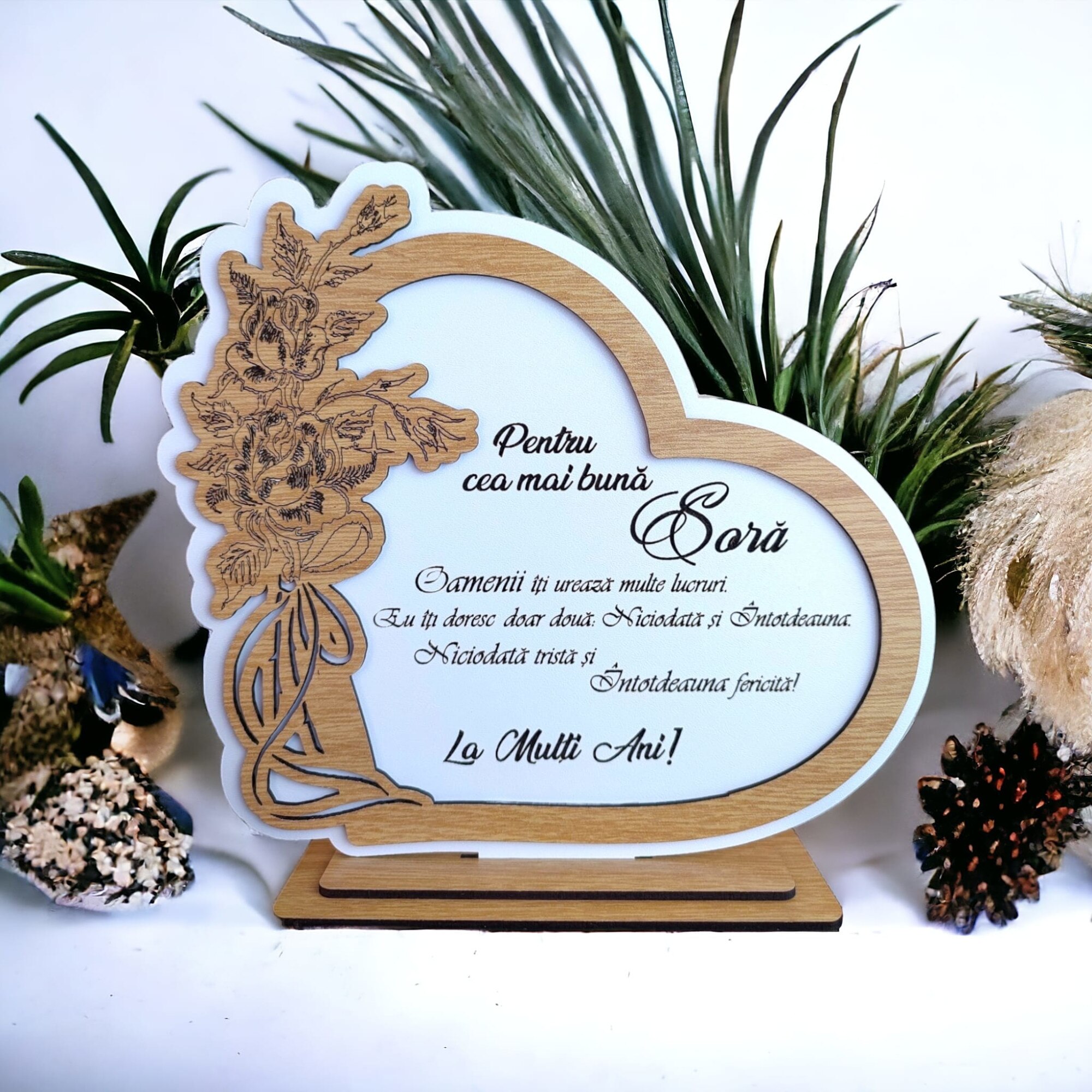 Decoratiune tablou inima, personalizat cu mesaj standard pentru sora ...