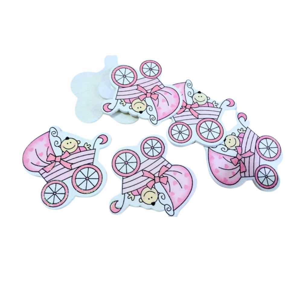 Set figurine din lemn, carucior bebe roz, 10 buc/set - eMAG.ro