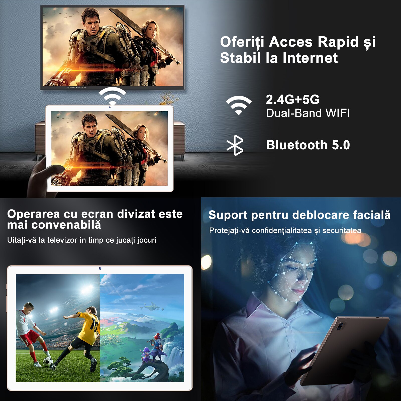 Tableta 10 inchi Android 13 cu 12GB RAM+128GB ROM Octa-Core 2.0 GHz ...