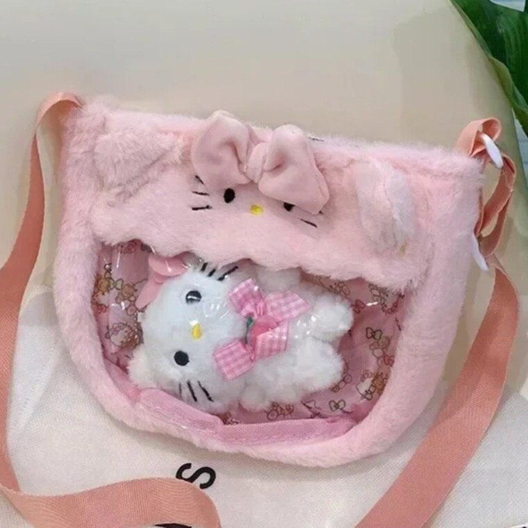 Geanta de umar cu breloc, Hello Kitty, roz, 21 cm x 17 cm, poliester ...