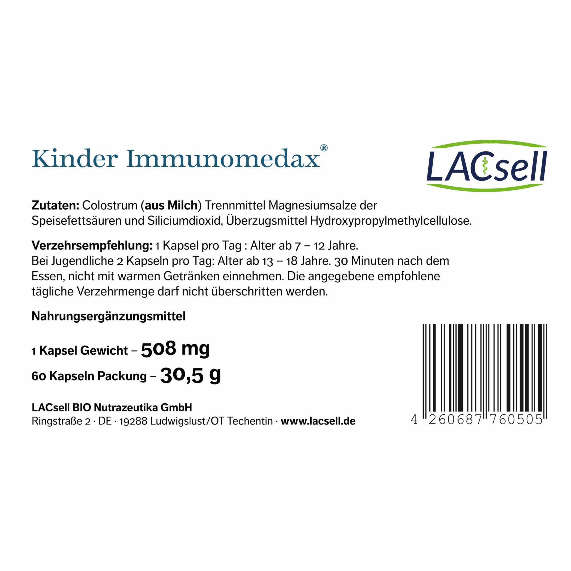 Supliment Alimentar LACsell Immunomedax pentru Copii 60 Capsule cu ...