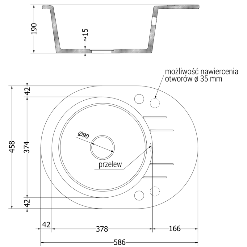 Chiuveta din granit cu baterie, Mexen, 23025, Granit, 586 mm x 180 mm ...