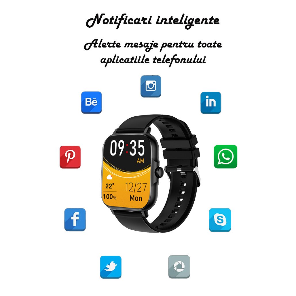 Ceas Smartwatch CatExcellence®, Unisex, Bluetooth, Compatibilitate ...