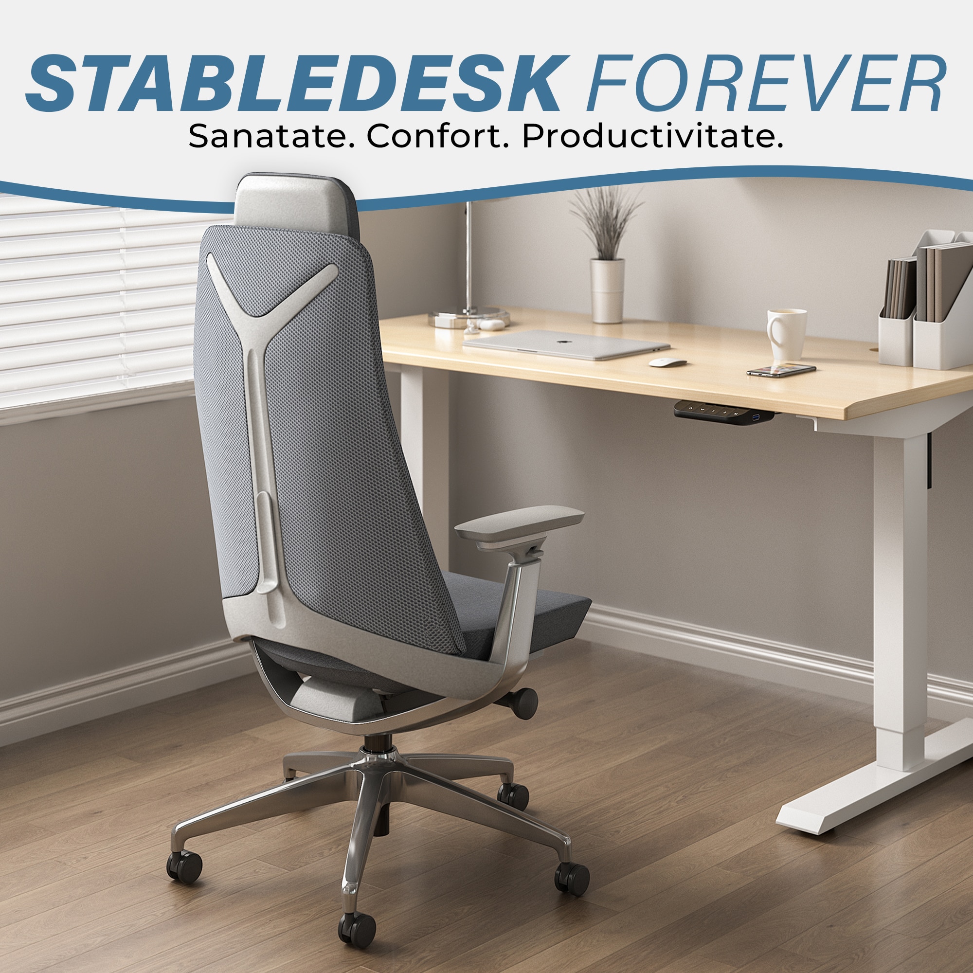 Scaun reglabil Ergonomic StableDesk FOREVER, Armrest 3D, Reglare ...