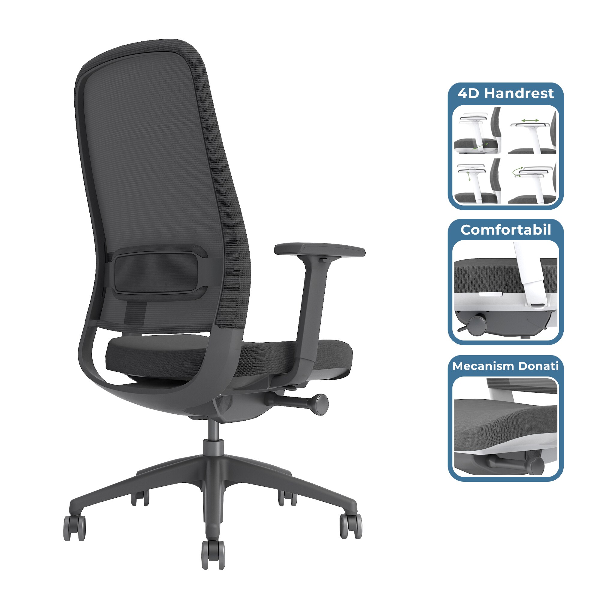 Scaun reglabil Ergonomic StableDesk FREESTYLE, Armrest 4D, Reglare ...
