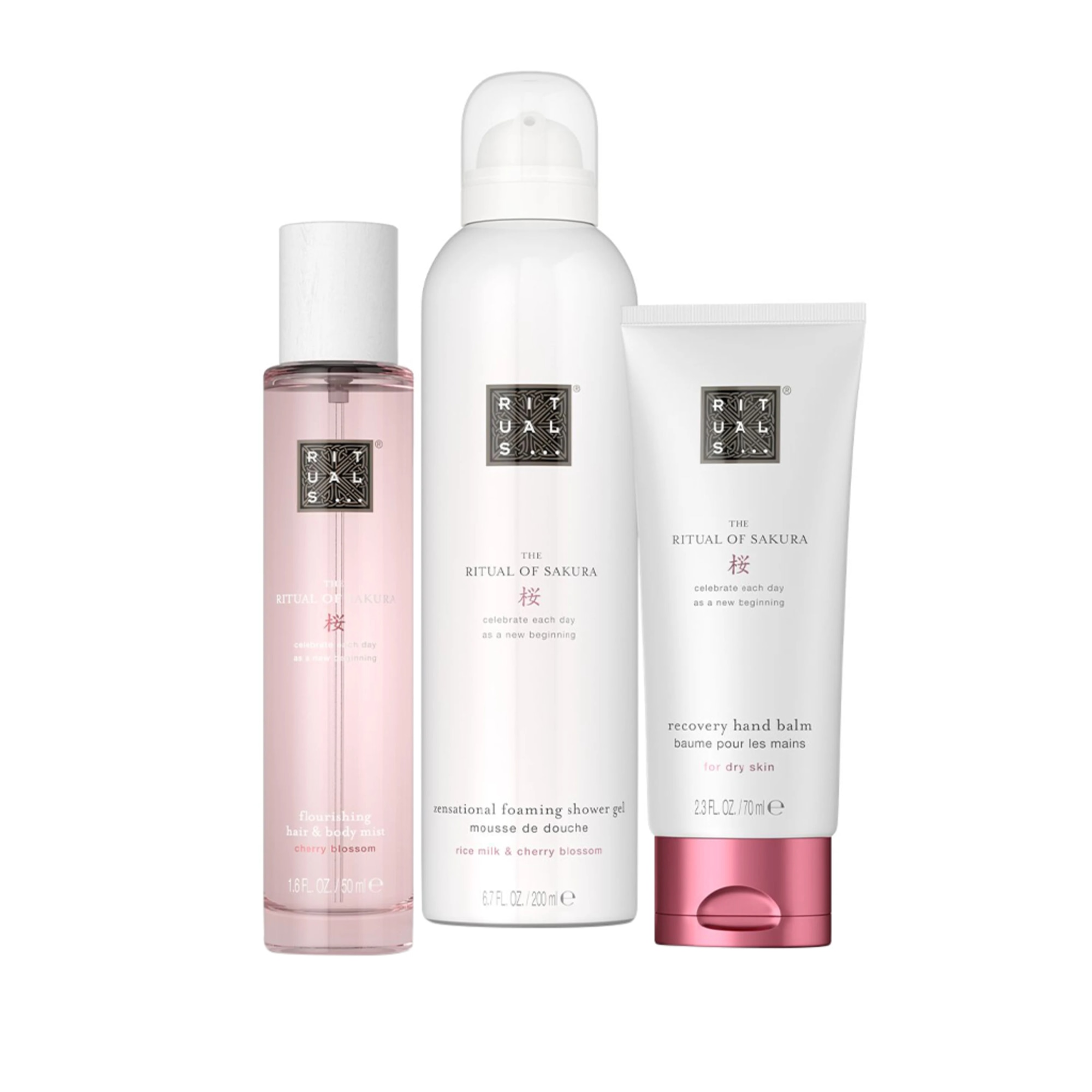 Set Rituals The Ritual of Sakura Gel de dus spumant 200 ml Crema de maini 70 ml Spray pentru par ...