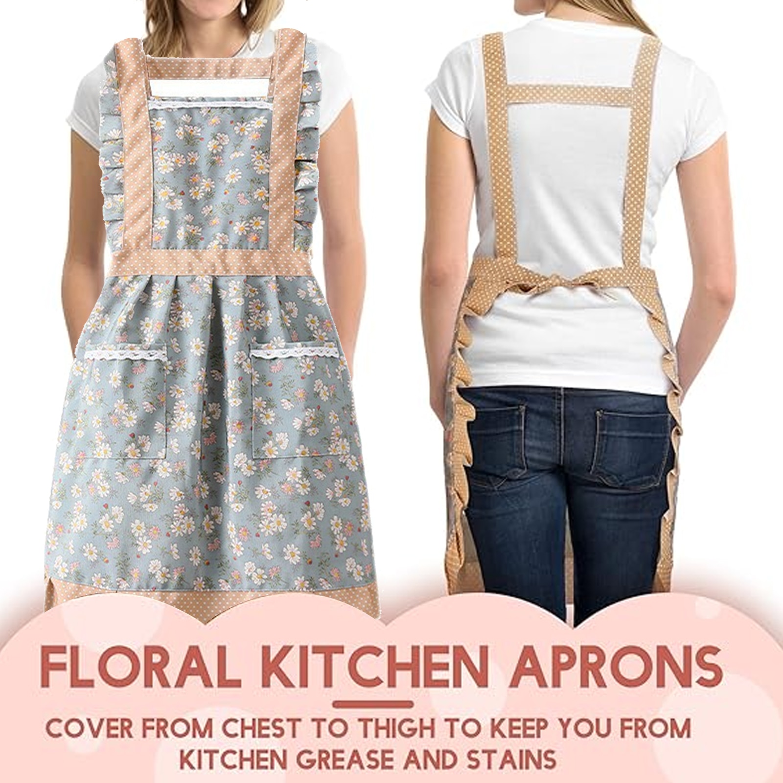 Sort de bucatarie pentru femei, NUODWELL, Cu modele florale mici si ...