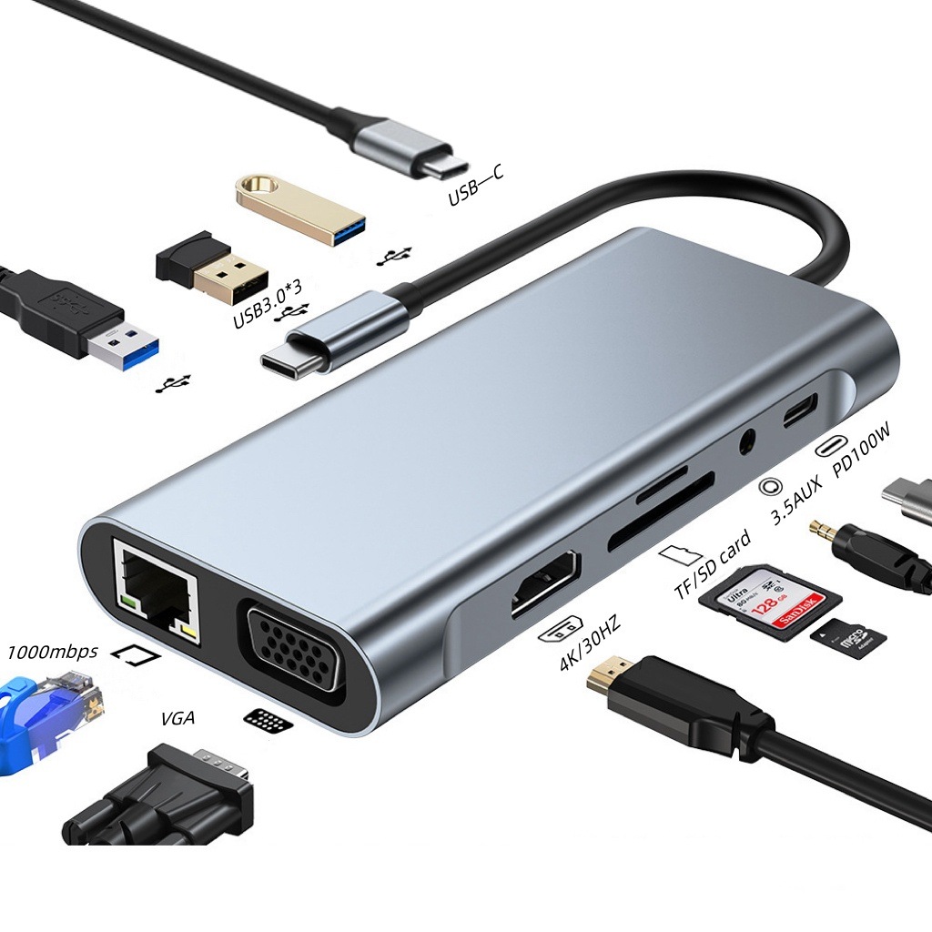 Docking Station USBC, 11 in 1, 1x 1000Mbps Gigabit Ethernet Port, 1x 4k ...