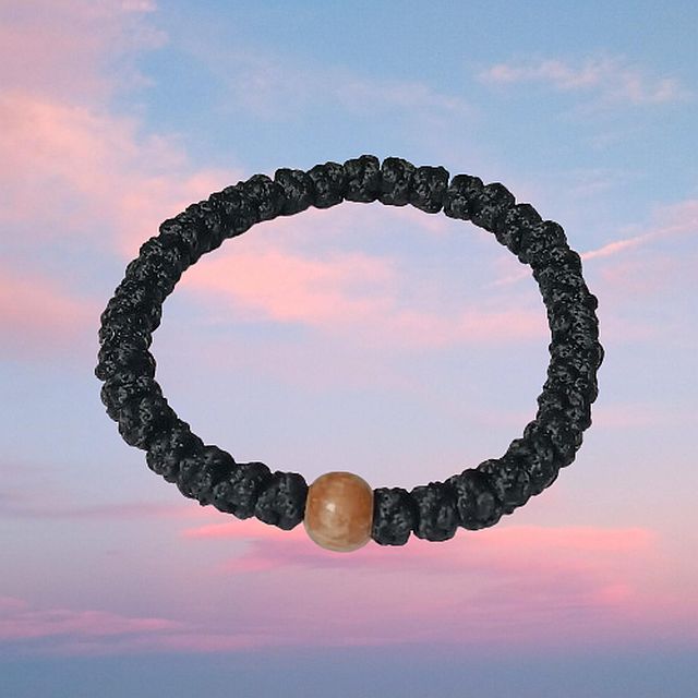 Metanier bisericesc, impletit manual, din snur textil cu bila de lemn ...