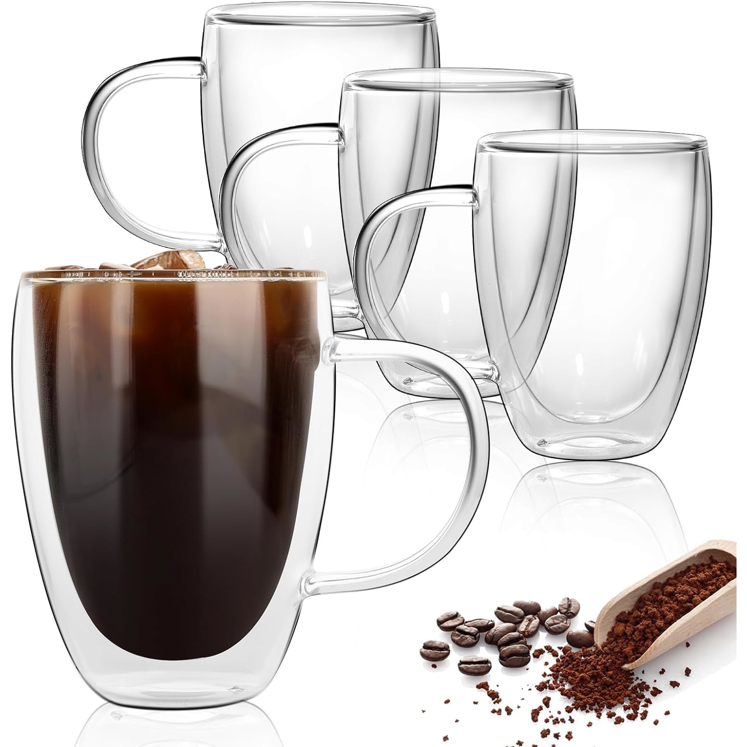 Set 4 cani pentru ceai si cafea din sticla termorezistenta, Aurov ...