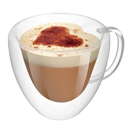 Cana in forma de inima din sticla termorezistenta, Aurov®, pereti dubli ...