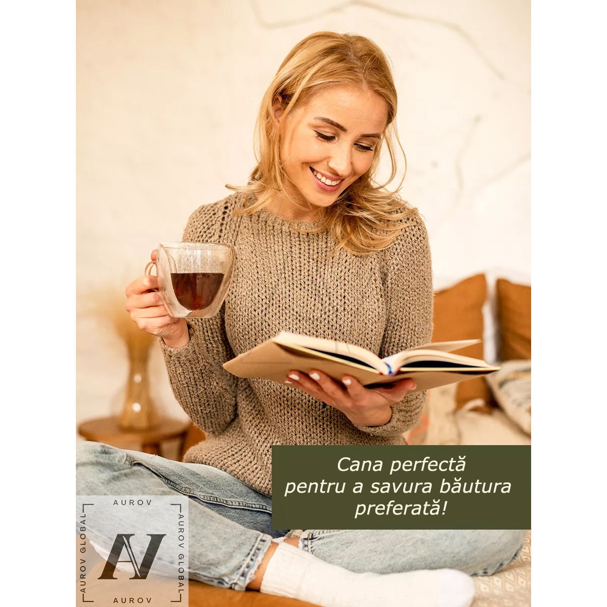 Cana in forma de inima din sticla termorezistenta, Aurov®, pereti dubli ...