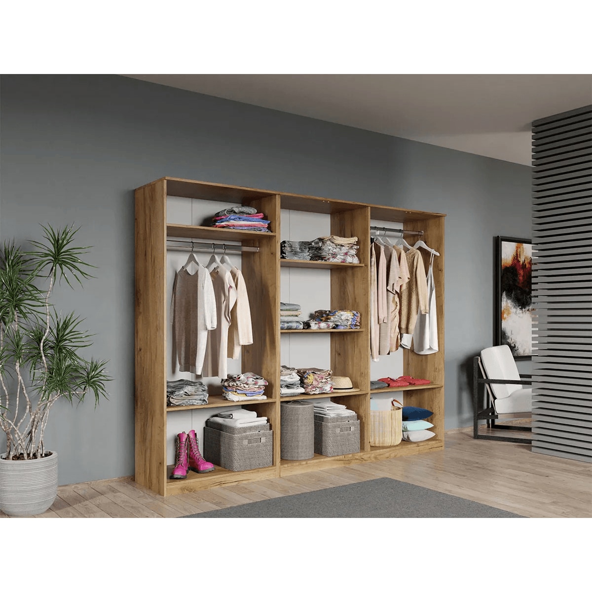 Set dormitor, Stejar Auriu, Madrid, C27, Dulap, Pat 160x200, Noptiere ...