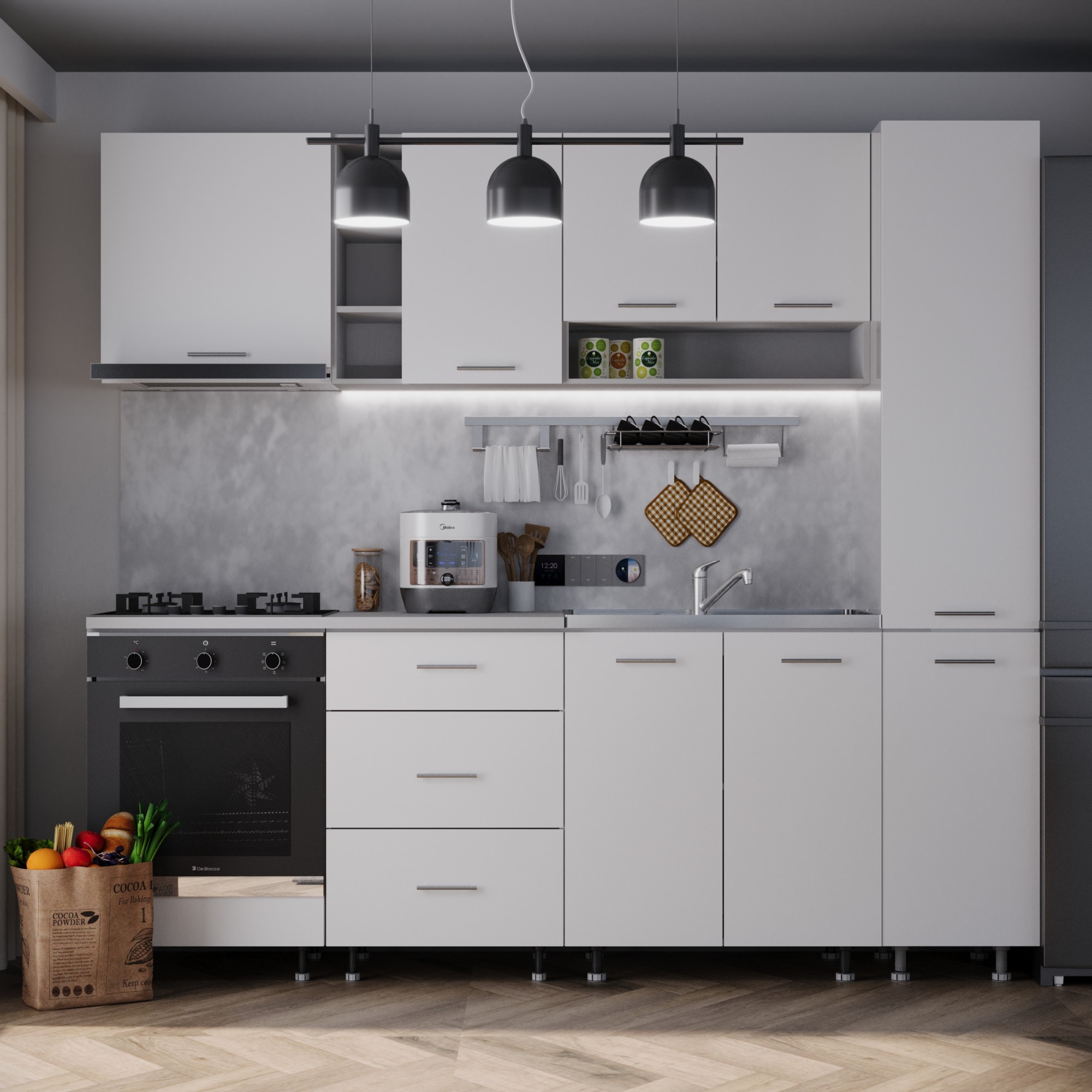 Set Mobila Bucatarie Sena 2.4 m cu Soldat Plin Alb - eMAG.ro