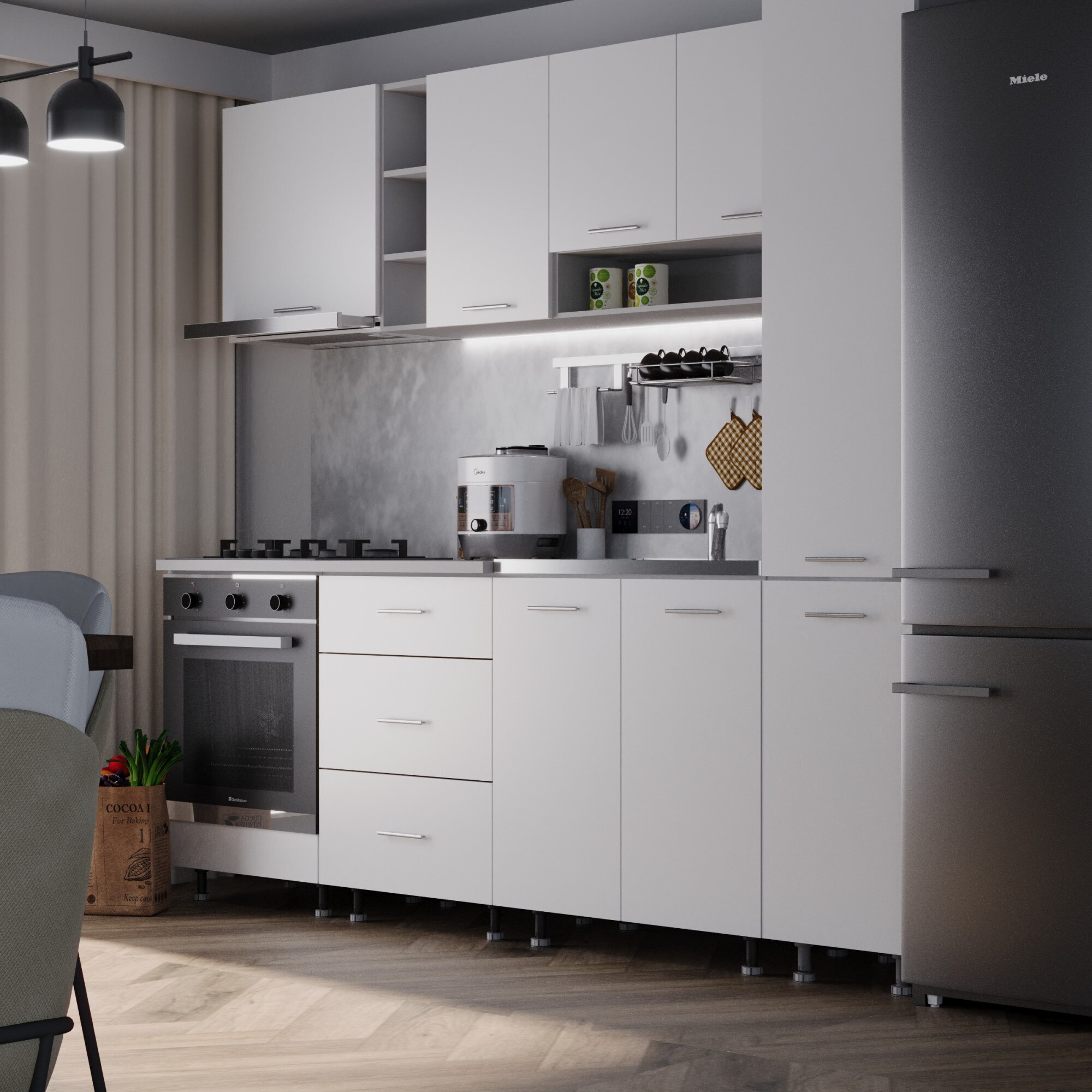 Set Mobila Bucatarie Sena 2.4 m cu Soldat Plin Alb - eMAG.ro