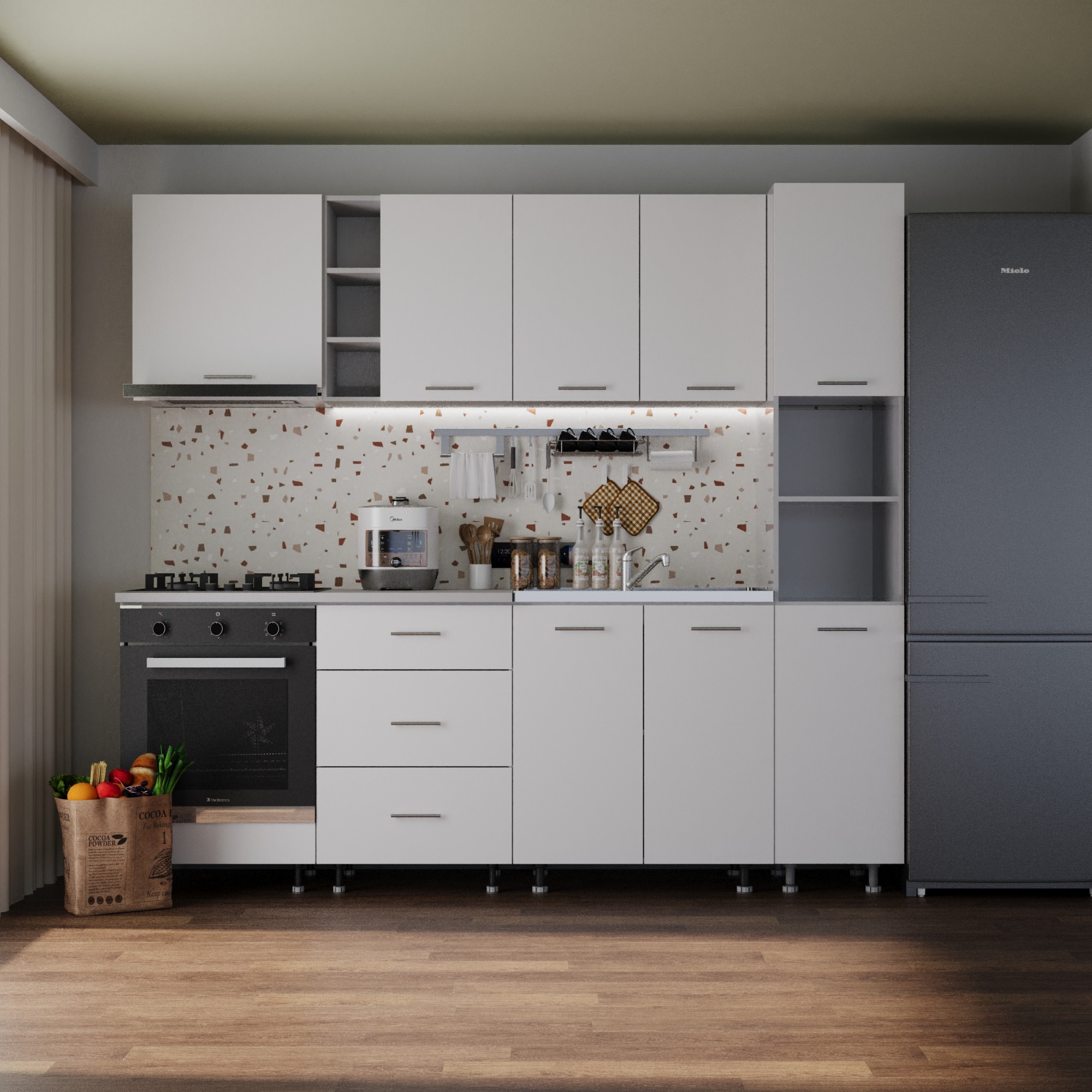 Set Mobila Bucatarie Sena 2.4 m cu Soldat Alb - eMAG.ro