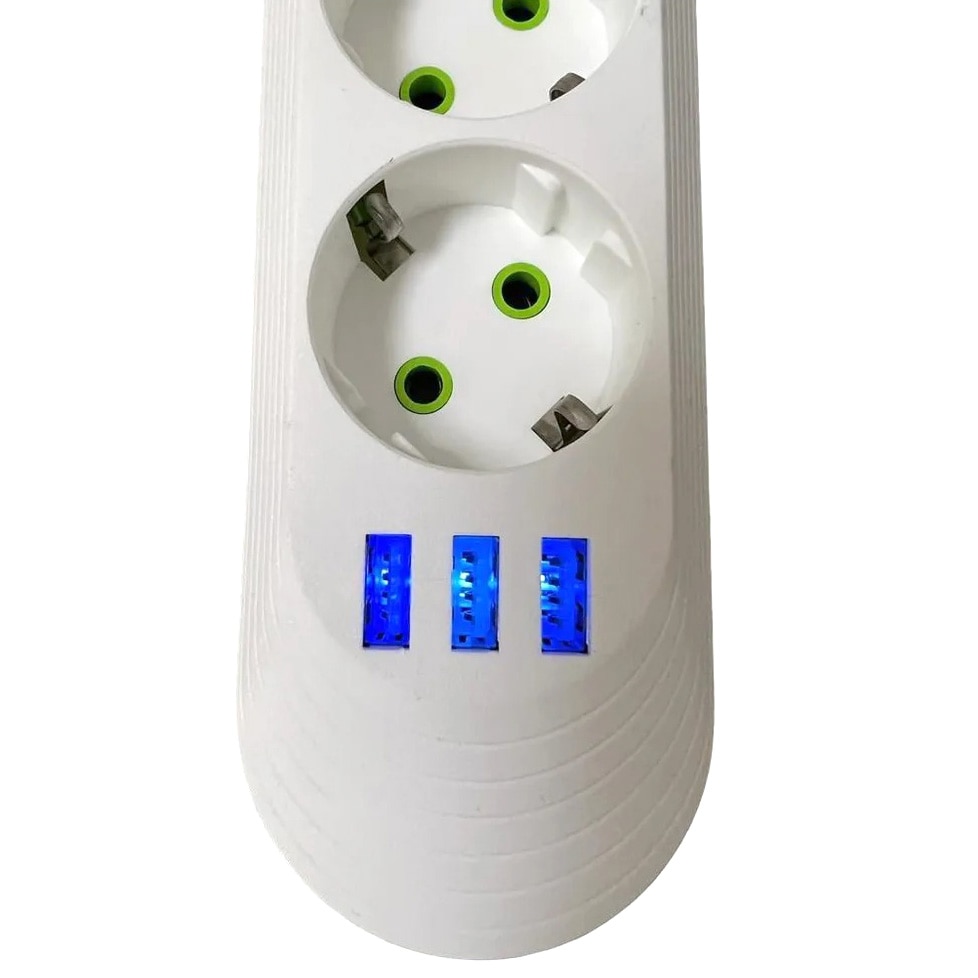Prelungitor 3 prize, 3xUSB, cablu 2m, 3X1.5mm, Priza multipla, cu ...