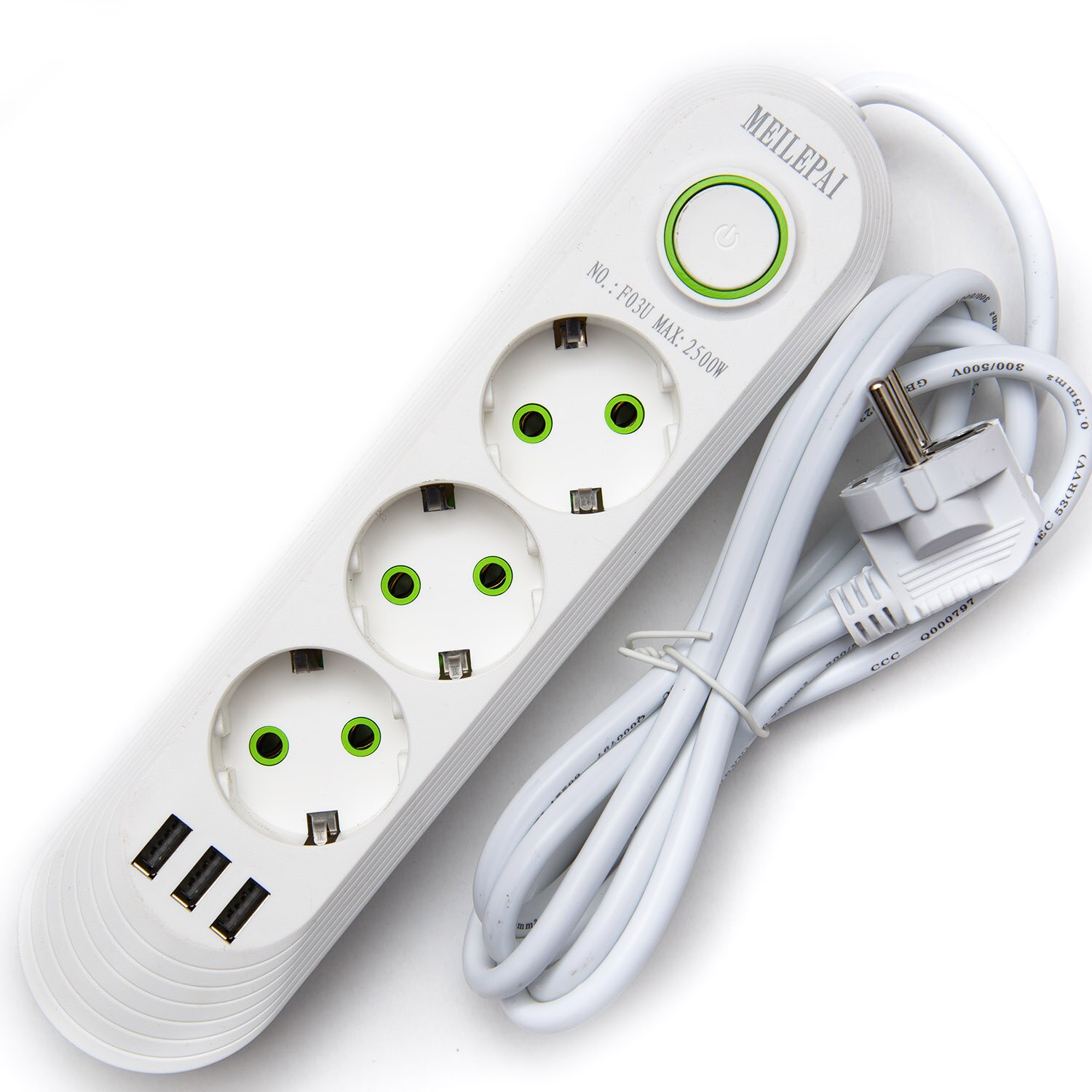 Prelungitor 3 prize, 3xUSB, cablu 2m, 3X1.5mm, Priza multipla, cu ...