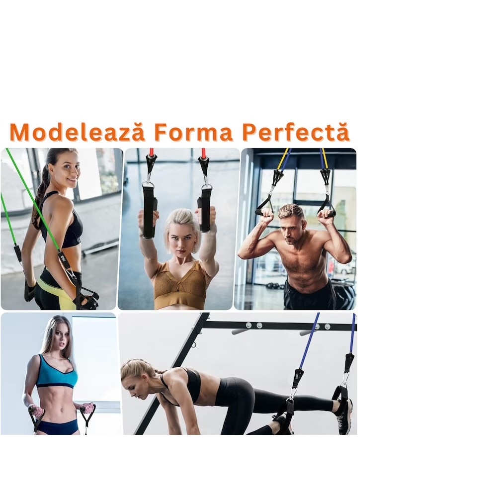 Set de antrenament eBA®, 10 Piese, 5 benzi Elastice Extensibile din ...