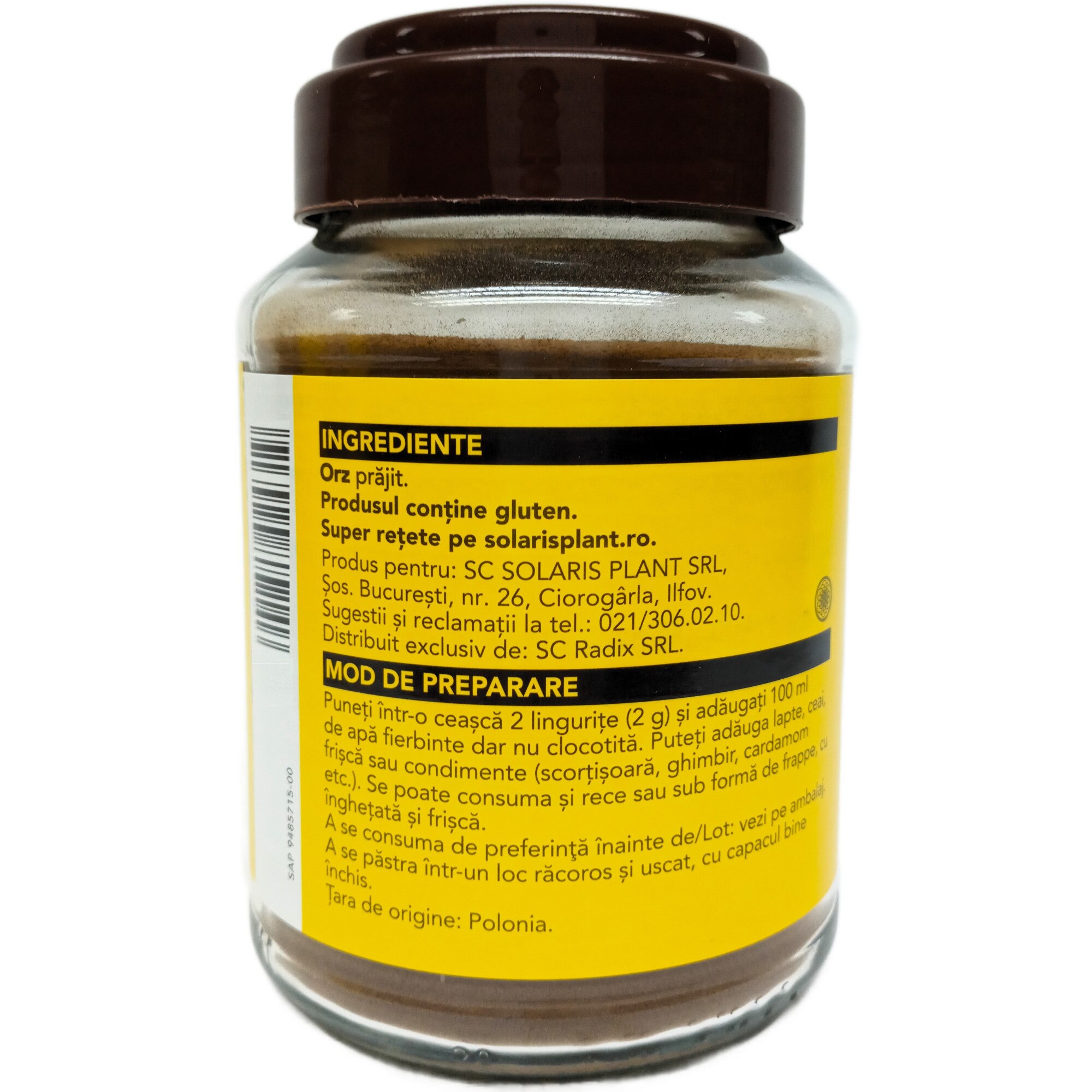 Cafea din Orz 100% naturala, "fara cofeina", borcan sticla, 170gr ...