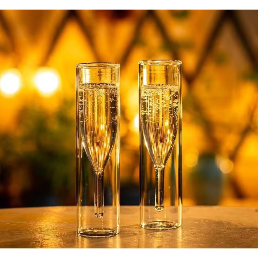 Set 2 pahare Sampanie Flute Krasino, sticla borosilicat, 100 ml - eMAG.ro