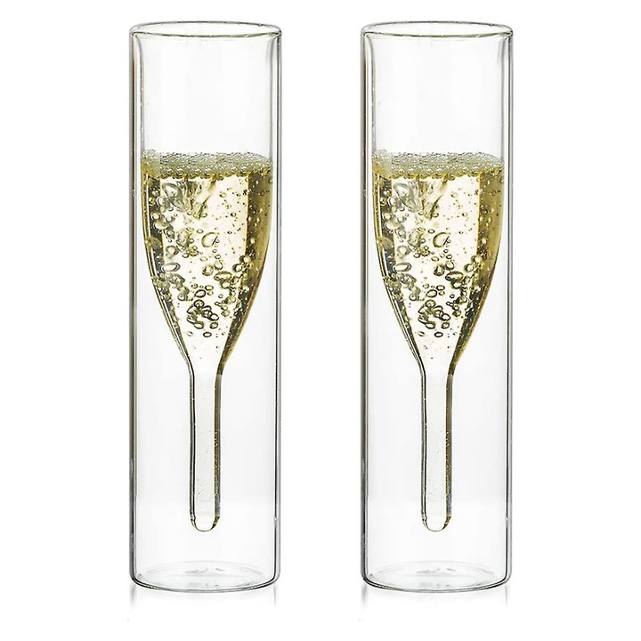 Set 2 pahare Sampanie Flute Krasino, sticla borosilicat, 100 ml - eMAG.ro