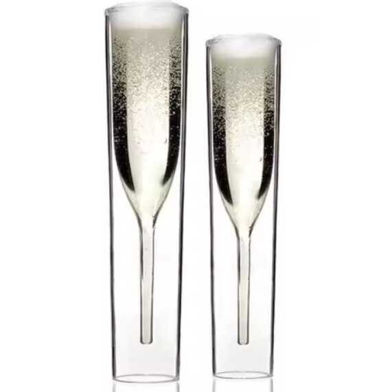 Set 2 pahare Sampanie Flute Krasino, sticla borosilicat, 100 ml - eMAG.ro