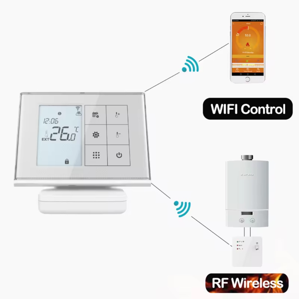 Termostat de ambient WiFi, Smart, RF Wireless, Controlat Prin Internet ...