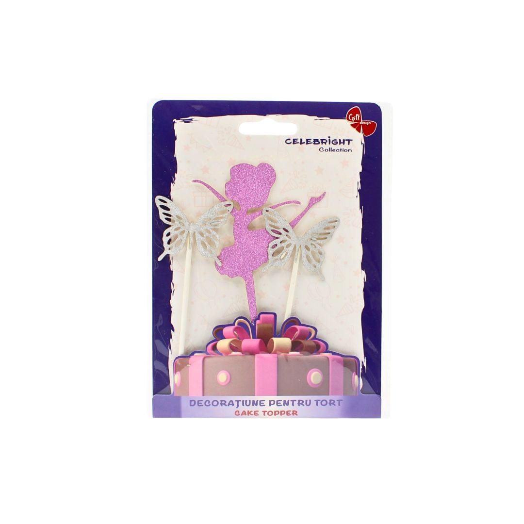 Cake Topper tort balerina mov glitter cu fluturasi - eMAG.ro