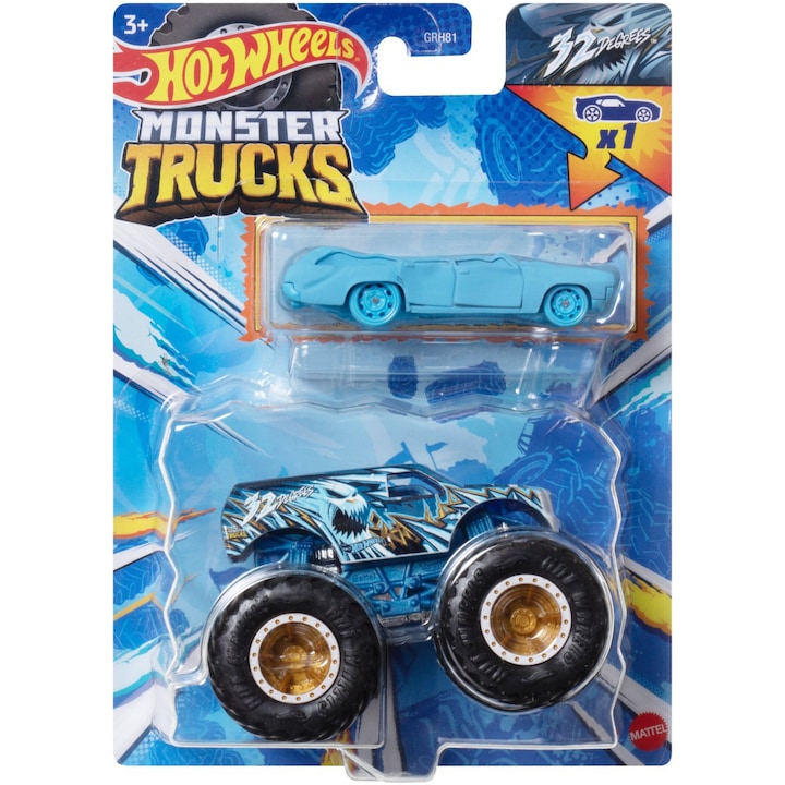 Set 2 masinute Hot Wheels - Monster Truck si masinuta metalica, 32 Degrees - eMAG.ro