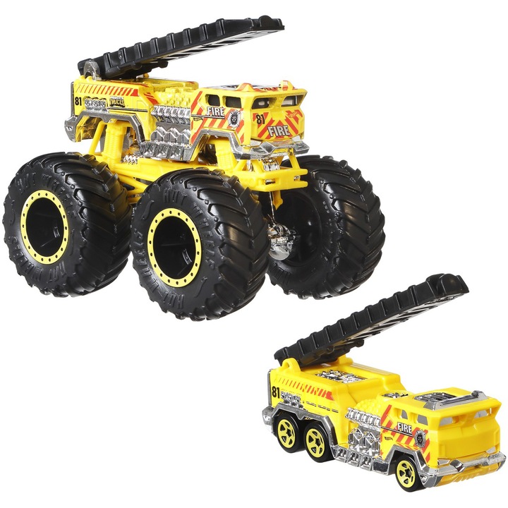 Set 2 masinute Hot Wheels - Monster Truck si masinuta metalica, 5 Alarm - eMAG.ro