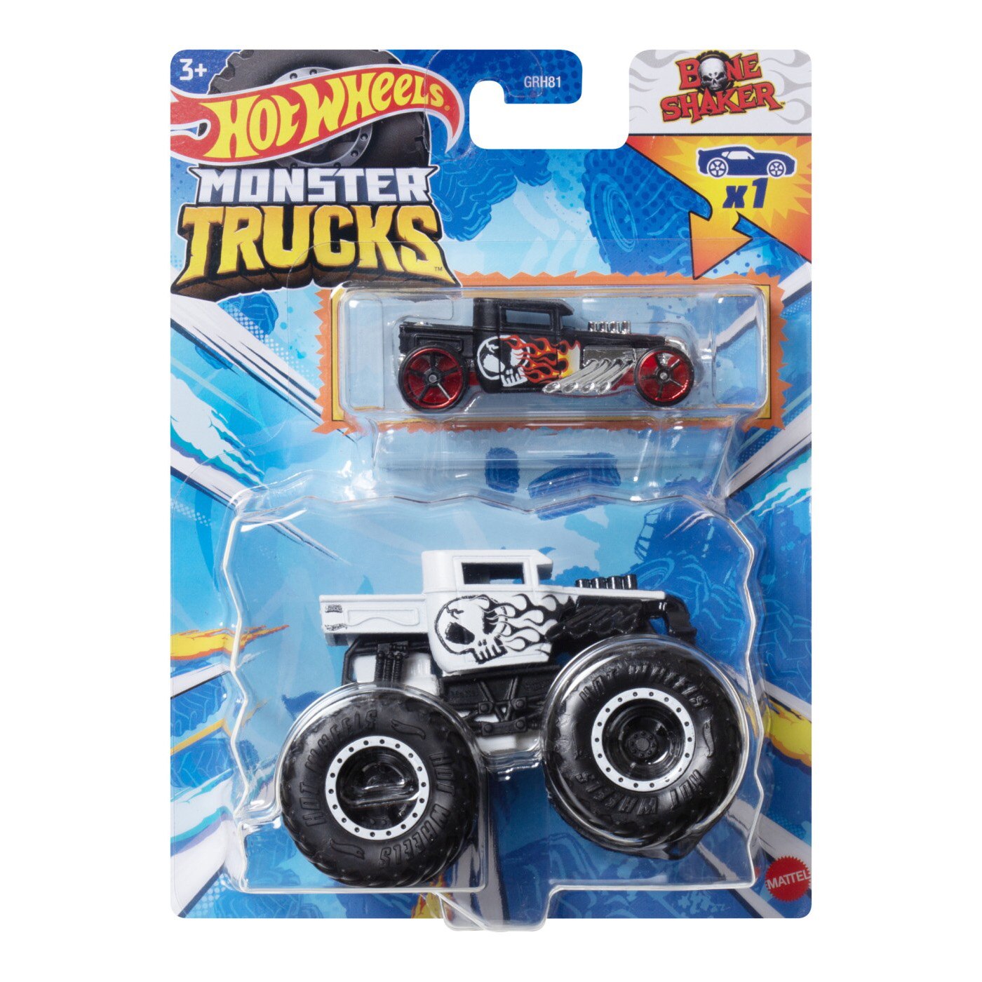 Set 2 masinute Hot Wheels - Monster Truck si masinuta metalica, Bone Shaker - eMAG.ro