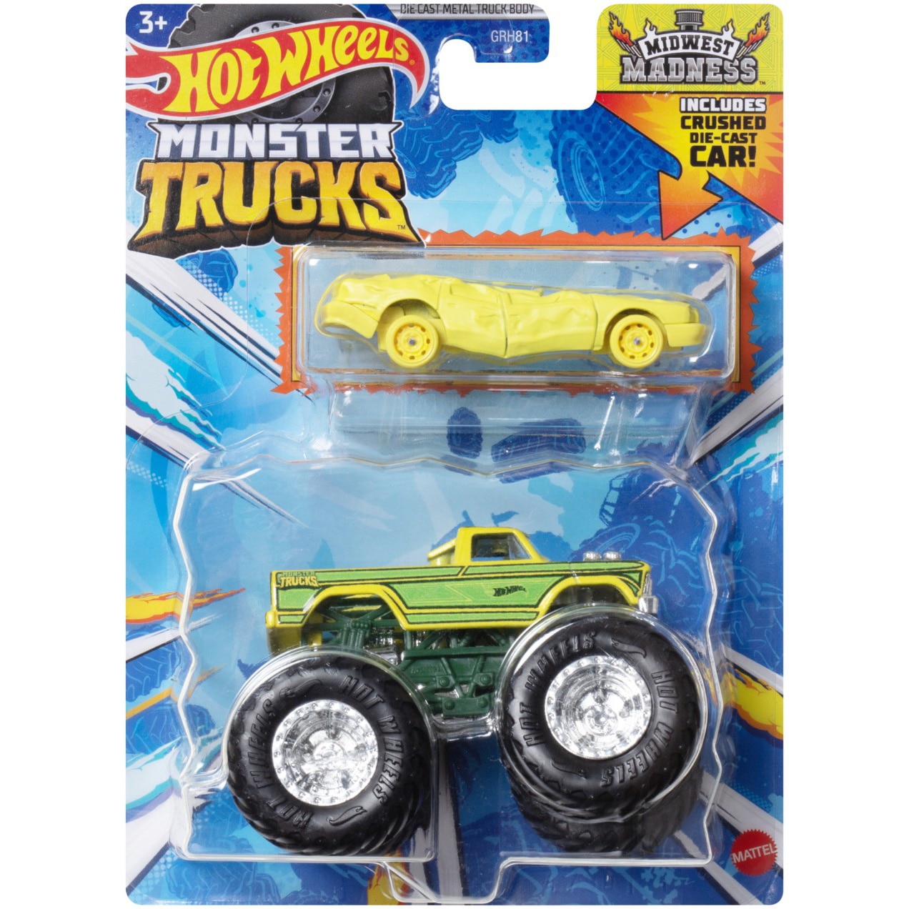 Set 2 masinute Hot Wheels - Monster Truck si masinuta metalica, Midwest Madness - eMAG.ro