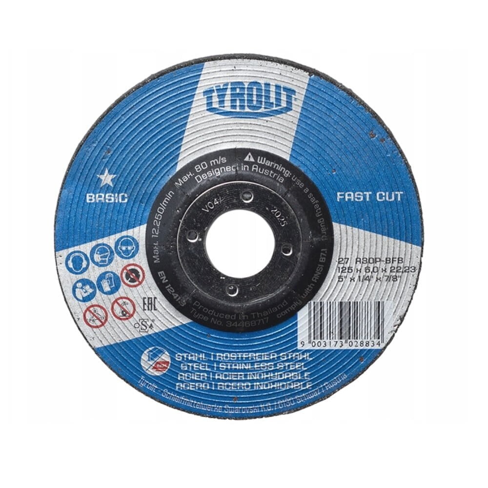 Disc cu centru depresat pentru polizare inox, Tyrolit-Basic, 125 x 22. ...