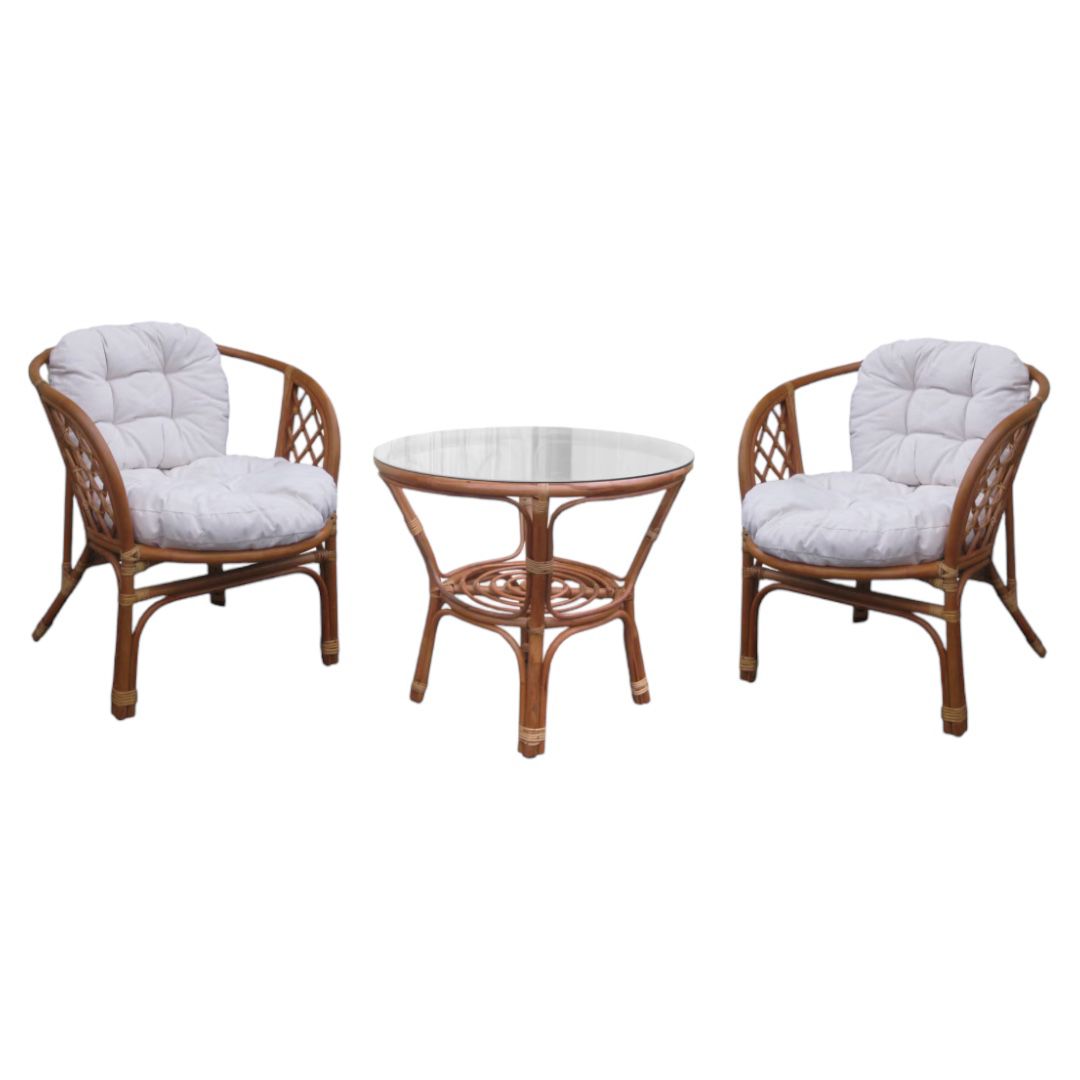 Set mobilier de gradina Bali cu perne albe, 3 piese, Cadru robust si ...