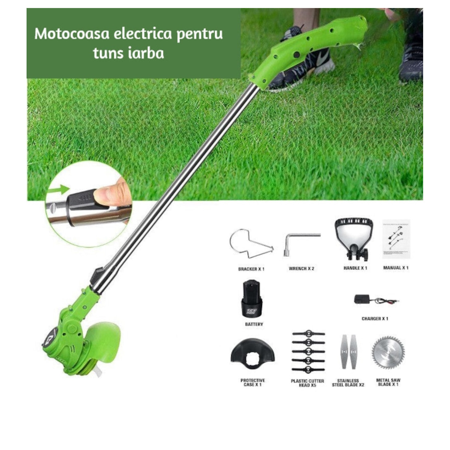 Motocoasa Electrica ALG™, extensibila, pentru taiat iarba, 2 ...