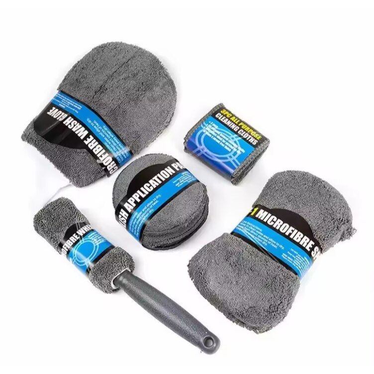 Kit curatare interior si exterior auto, 9 piese, Microfibra, Gri - eMAG.ro