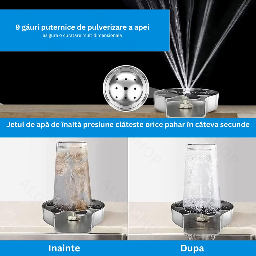 Dispozitiv pentru clatire pahare, Kit spalare rapida sub jet presiune ...