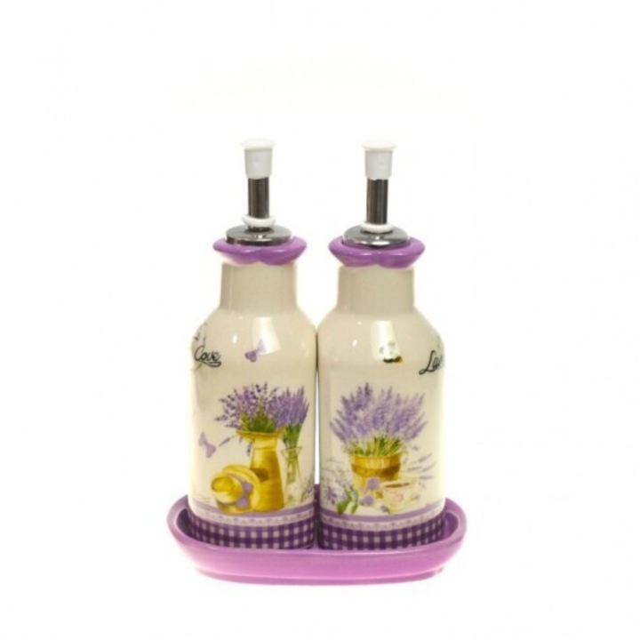 Set oliviera cu 2 sticle ulei si otet din ceramica cu picurator - eMAG.ro