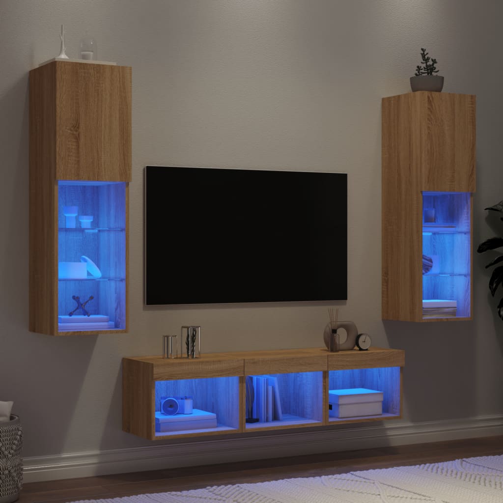 Set Mobilier living, Zakito Europe, Lemn/Sticla, Iluminare LED RGB ...